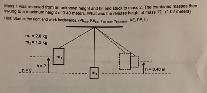 Solved Mass 1 was released from an unknown height and hit | Chegg.com