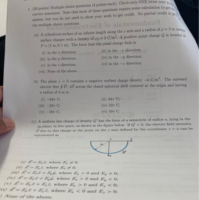 Solved 1. (20 points) Multiple choice questions (4 | Chegg.com Solved 1. (20 points) Multiple choice questions (4 | Chegg.com