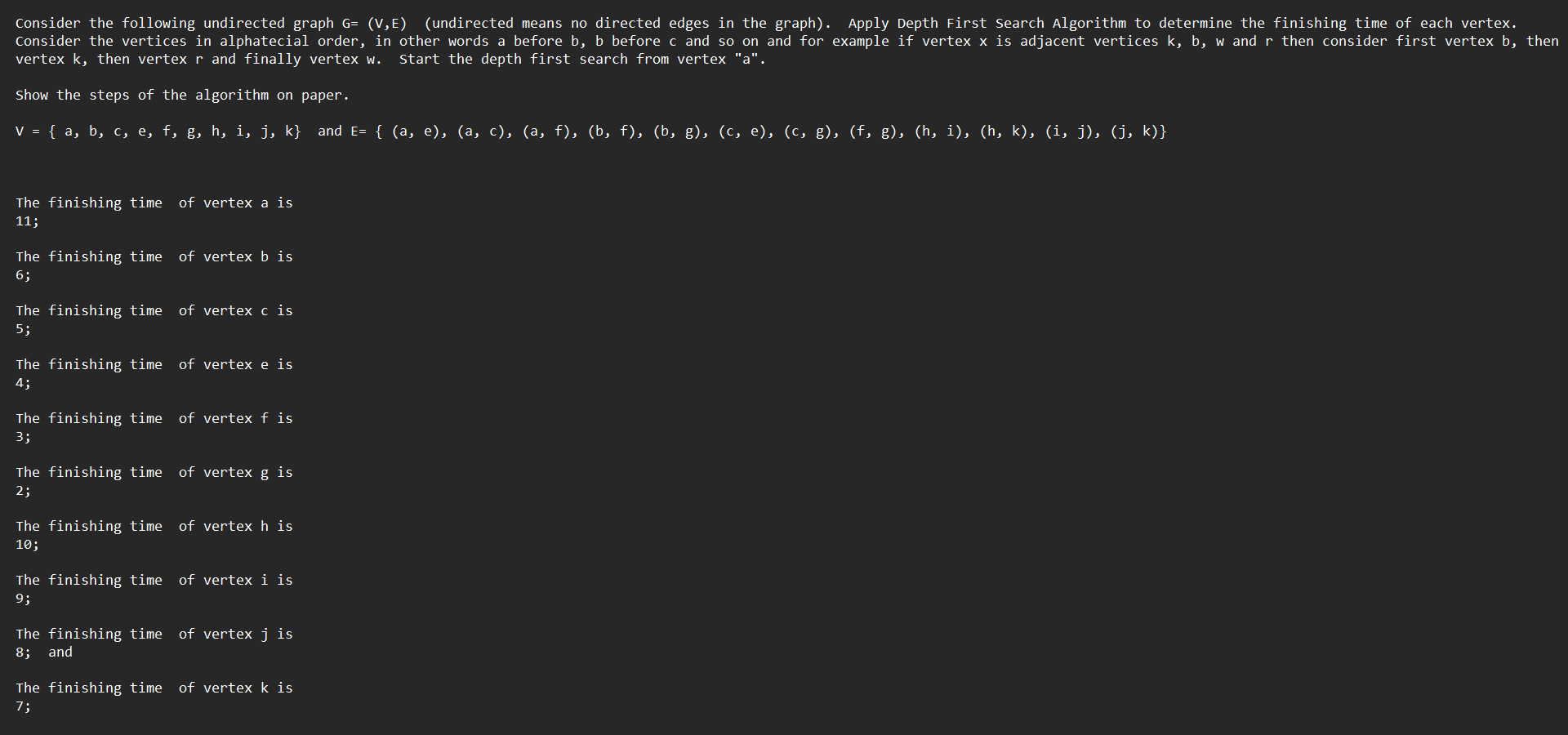 vertex k, ﻿then vertex r ﻿and finally vertex w. | Chegg.com