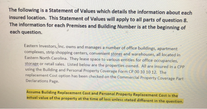 Solved The following is a Statement of Values which details | Chegg.com