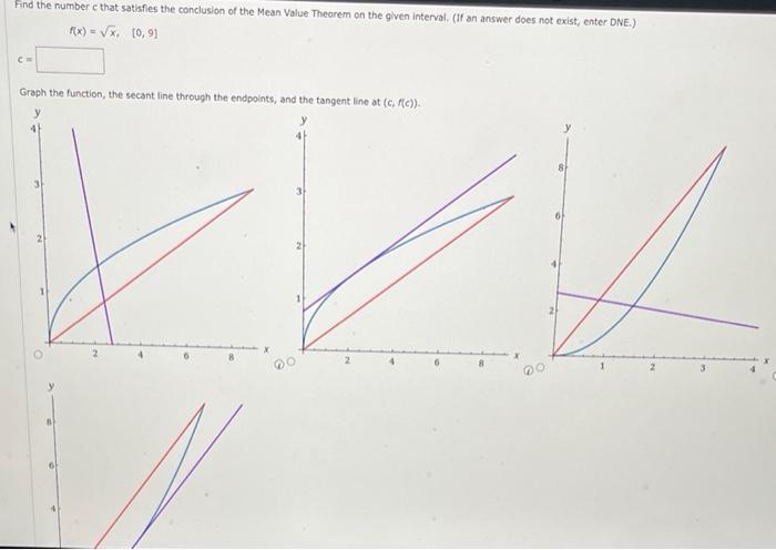 Solved f(x)=x,[0,9] c= Graph the function, the secant line | Chegg.com