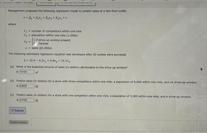 Solved Management proposed the following regression model to | Chegg.com