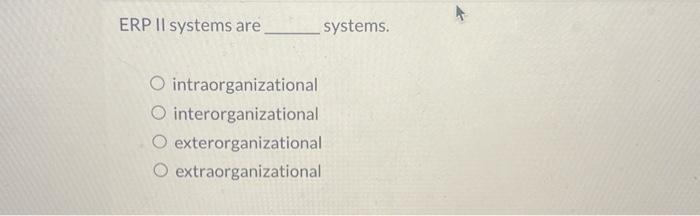 Solved ERP II systems are systems. intraorganizational | Chegg.com