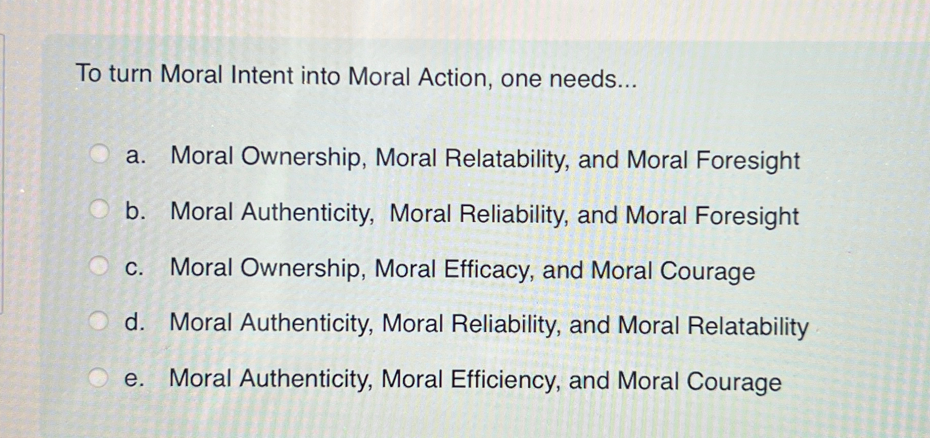 Solved To turn Moral Intent into Moral Action, one | Chegg.com