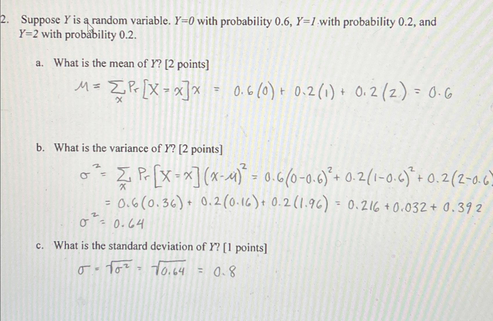 Solved Suppose Y is a random variable. Y=0 with probability | Chegg.com