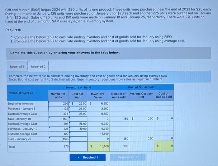 Solved Salt and Mineral (SAM) begon 2024 wht 250 unis of its | Chegg.com