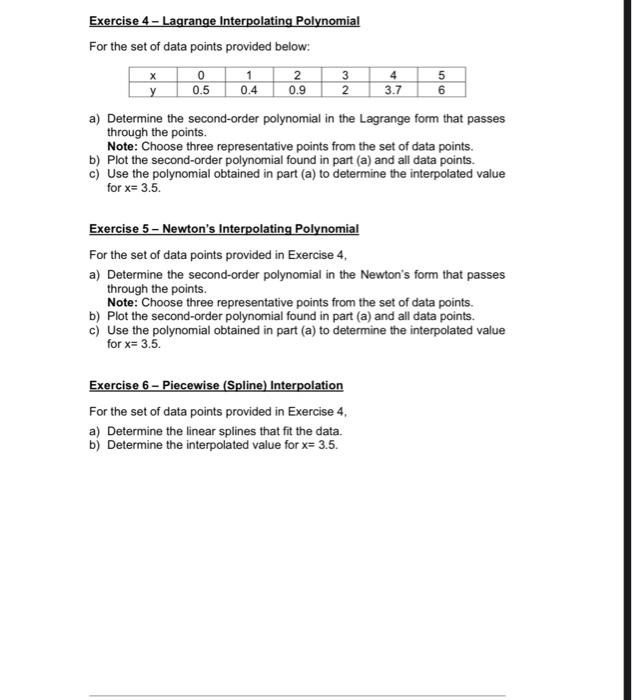 Solved Exercise 6 - Piecewise (Spline) Interpolation For the | Chegg.com