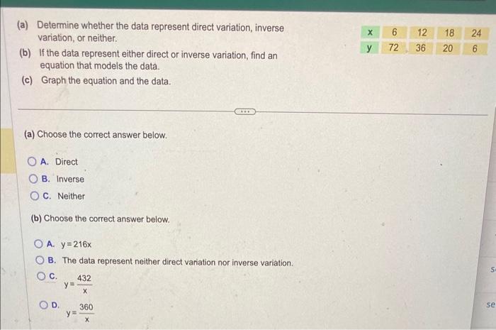 Solved (a) Determine whether the data represent direct | Chegg.com