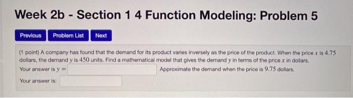 Solved Week 2b - Section 1 4 Function Modeling: Problem 5 | Chegg.com