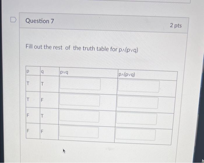 Solved Fill out the rest of the truth table for p∧(p∨q) | Chegg.com