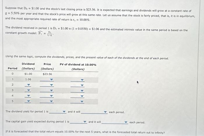 Solved Suppose that D0=$1.00 and the stock's last closing | Chegg.com