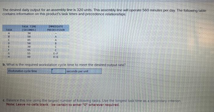 Solved The desired daily output for an assembly line is 320 | Chegg.com
