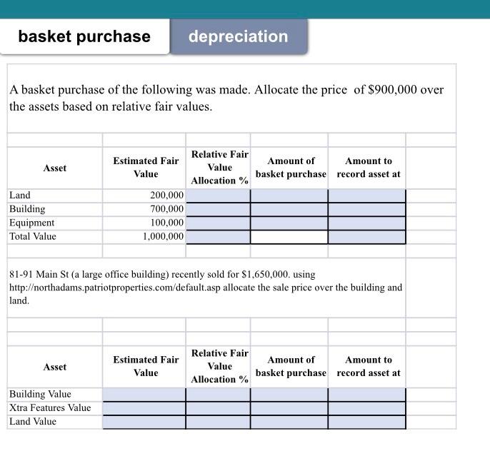 basket purchase depreciation A basket purchase of the | Chegg.com