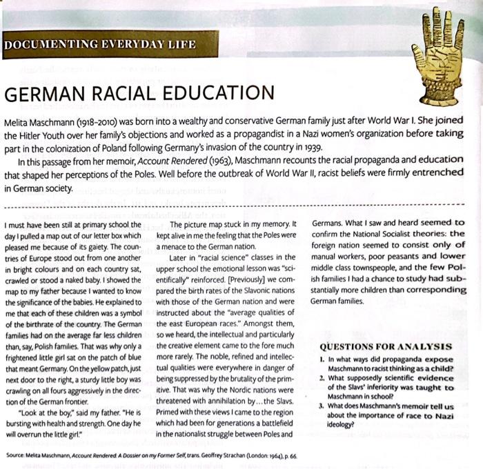 Melita Maschmann (1918-2010) was born into a wealthy | Chegg.com