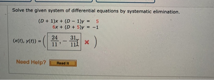 Solved Solve the given system of differential equations by | Chegg.com