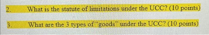 What is the statute of limitations under the UCC? (10 | Chegg.com