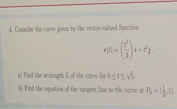 Solved 4. Consider the curve given by the vector-valued | Chegg.com