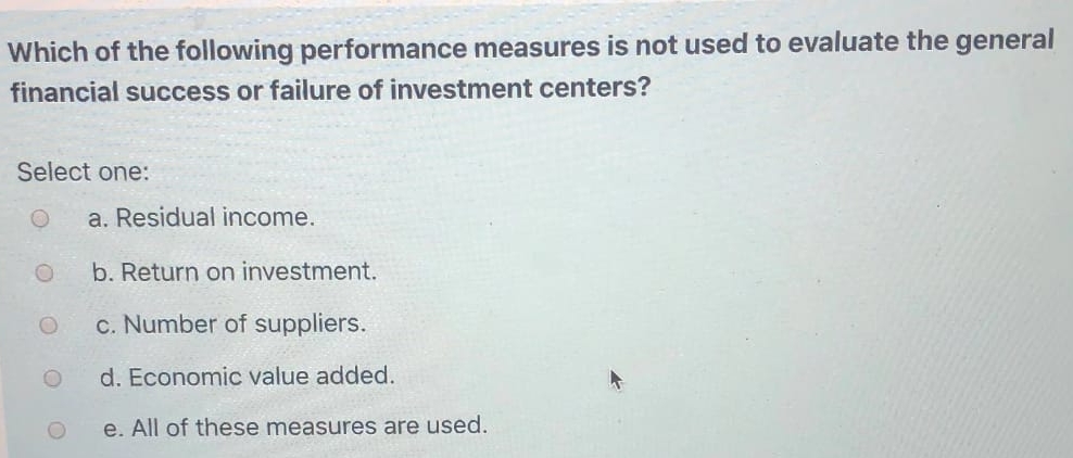 Solved Which of the following performance measures is not | Chegg.com