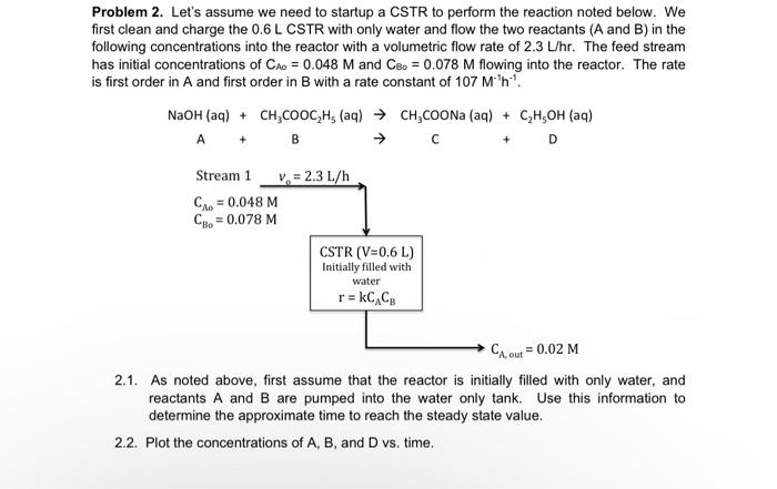 Solved Problem 2. Let's assume we need to startup a CSTR to | Chegg.com