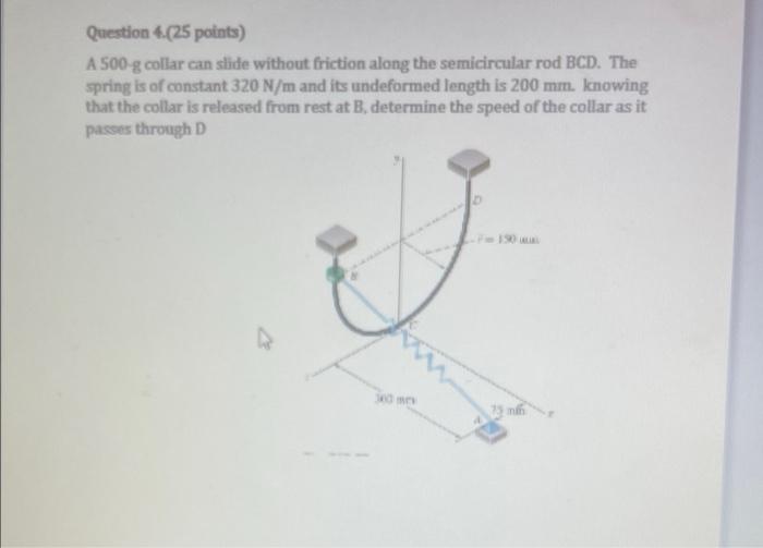 Solved Question 4.(25 points) A 500 g collar can slide | Chegg.com