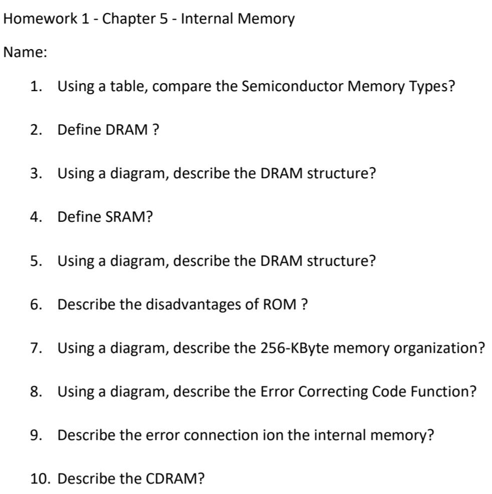 Solved Homework 1 Chapter 5 Internal Memory Name 1 