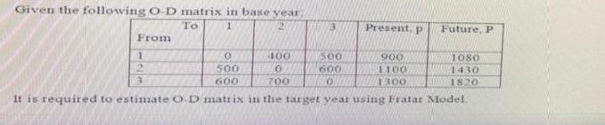 Solved Given the following O-D matrix in base year It is | Chegg.com