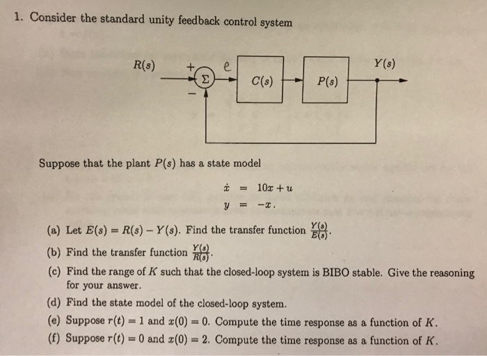 Solved 1. Consider the standard unity feedback control | Chegg.com