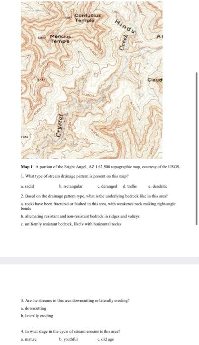 Solved 1. What type of stream drainage pattern is present on | Chegg.com