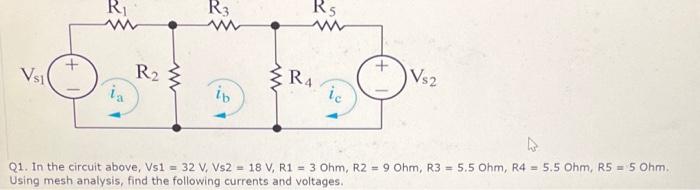Solved Q1. In the circuit above, Vs1=32 V,Vs2=18 | Chegg.com