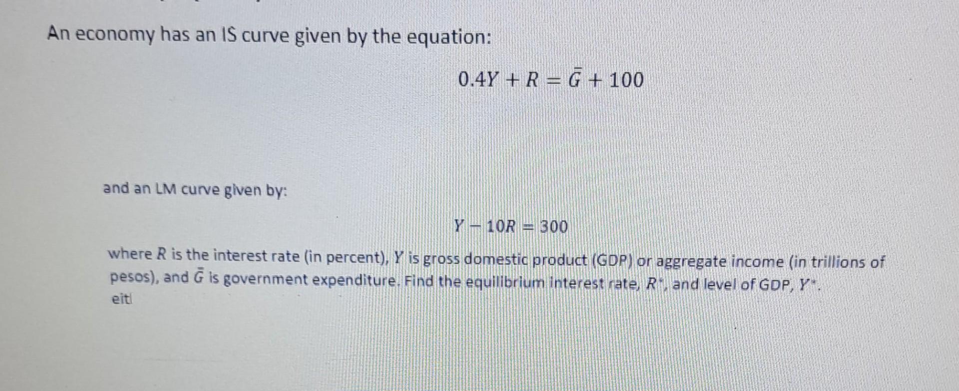 Solved An economy has an iS curve given by the equation: | Chegg.com