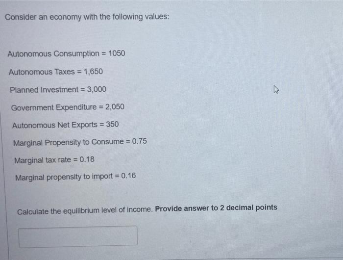 Solved Consider An Economy With The Following Values Chegg