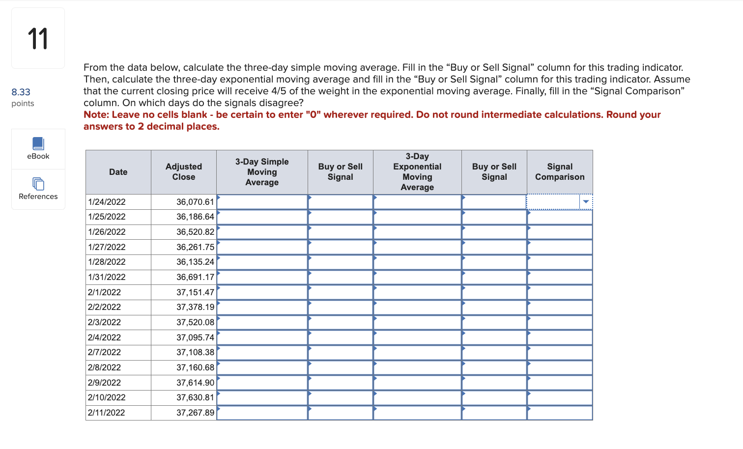 Solved From the data below, calculate the three-day simple | Chegg.com