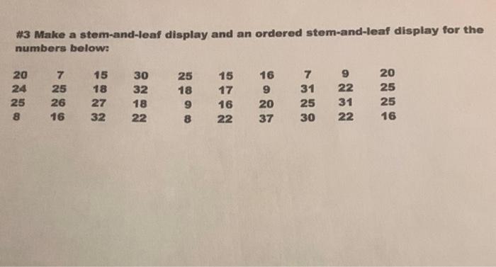 Solved # 3 Make a stem-and-leaf display and an ordered | Chegg.com