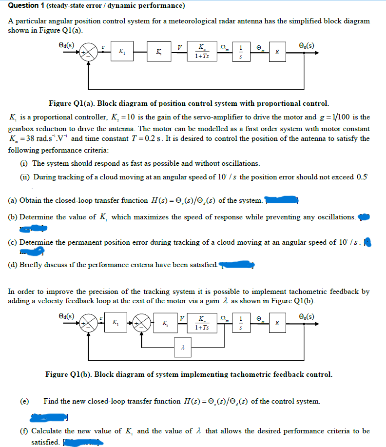 Question 1 (steady-state error / ﻿dynamic | Chegg.com