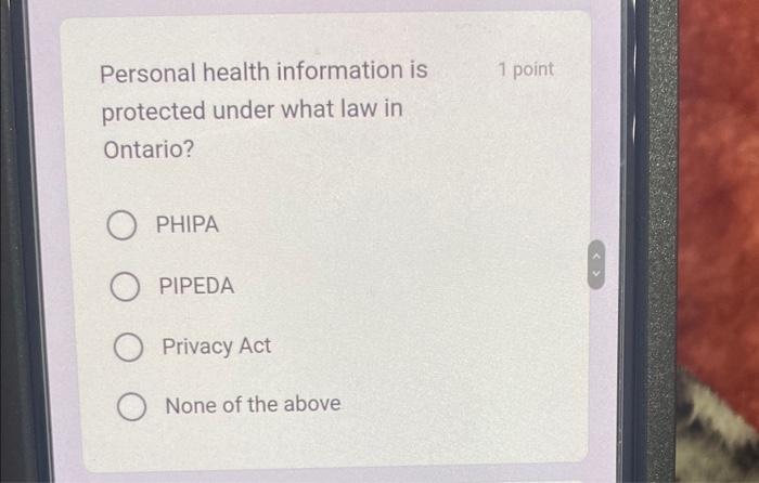 Solved Personal health information is 1 point protected | Chegg.com