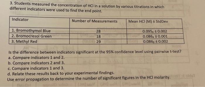 Solved 3. Students measured the concentration of HCl in a | Chegg.com