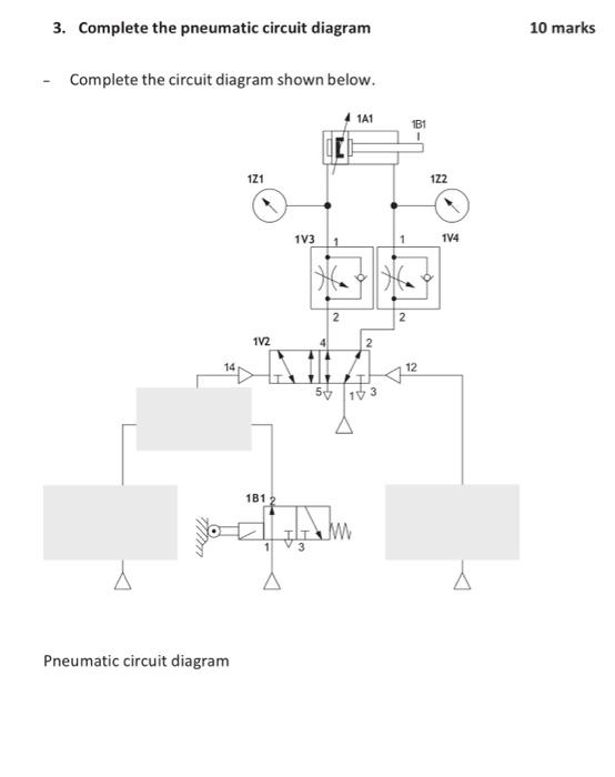 Solved 3. Complete the pneumatic circuit diagram 10 marks | Chegg.com