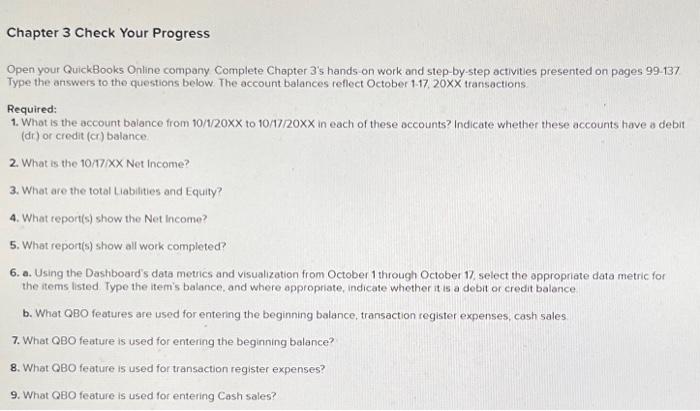 Open your QuickBooks Online company Complete Chapter | Chegg.com