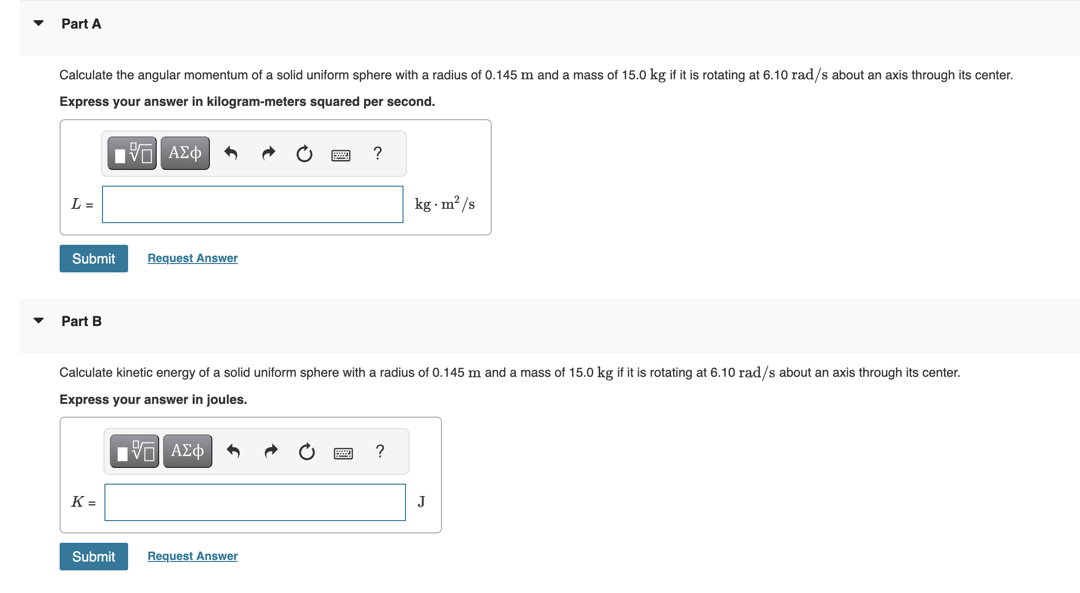 Solved Part ACalculate the angular momentum of a solid | Chegg.com