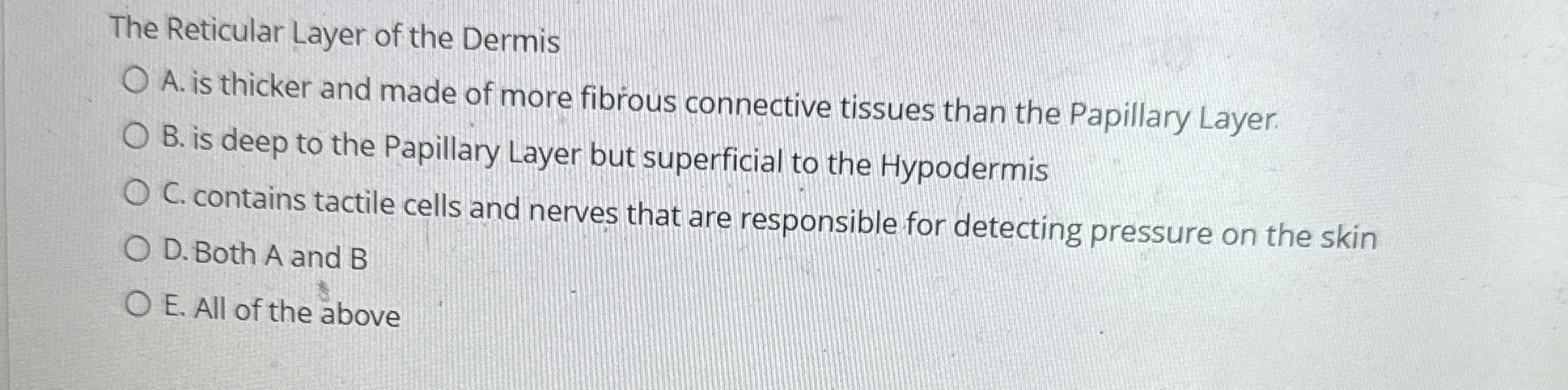 Solved The Reticular Layer of the DermisA. ﻿is thicker and | Chegg.com