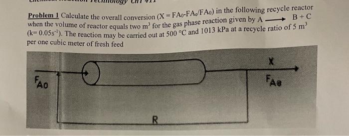 Solved Problem I Calculate the overall conversion (X = | Chegg.com