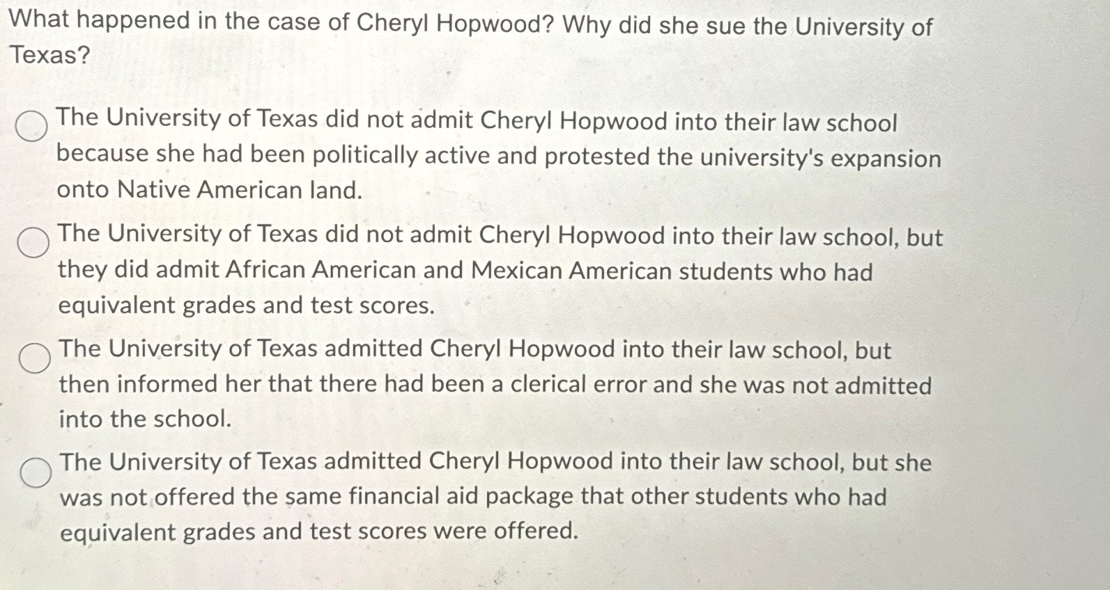 Solved What happened in the case of Cheryl Hopwood? Why did | Chegg.com