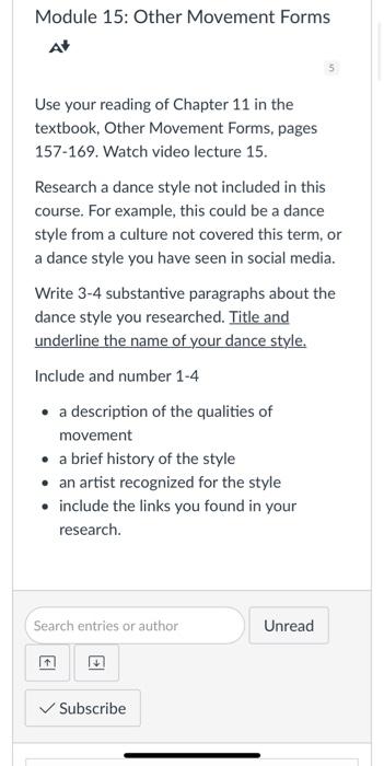 Module 15: Other Movement Forms Use your reading of | Chegg.com