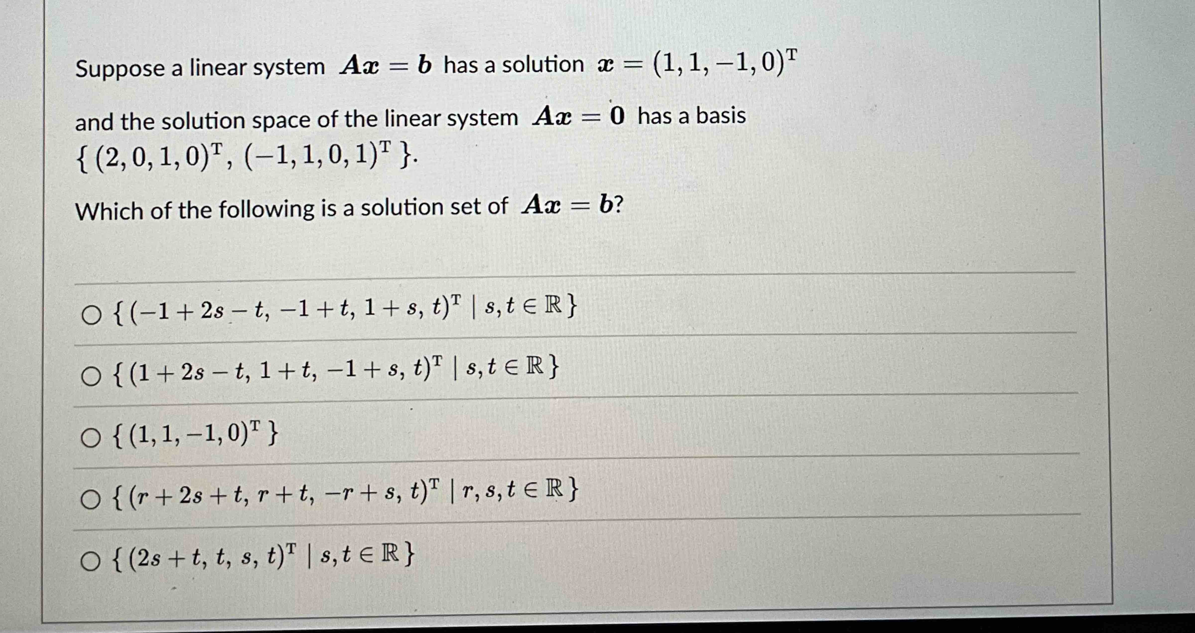 Suppose a linear system Ax=b ﻿has a solution | Chegg.com