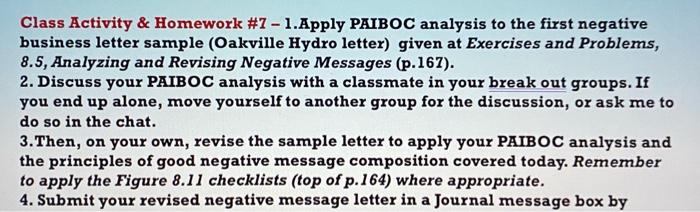 Class Activity & Homework #7 - 1.Apply PAIBOC | Chegg.com