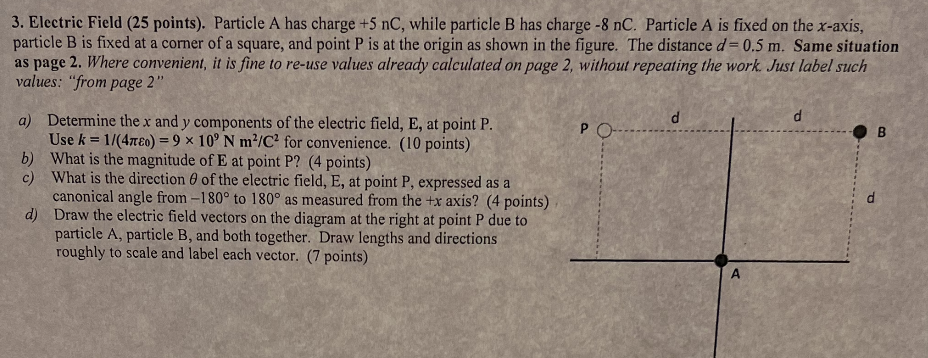 Solved Electric Field ( 25 ﻿points). ﻿Particle A has charge | Chegg.com
