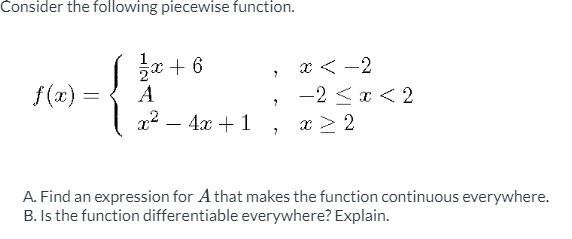 Solved Consider the following piecewise function. | Chegg.com