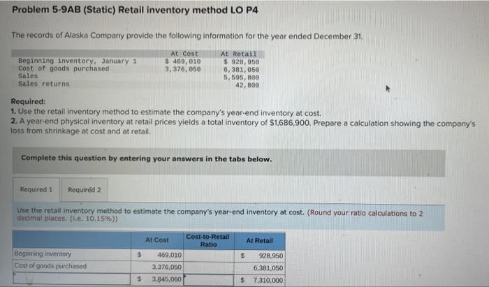 Solved Problem 5-9AB (Static) Retail inventory method LO P4 | Chegg.com