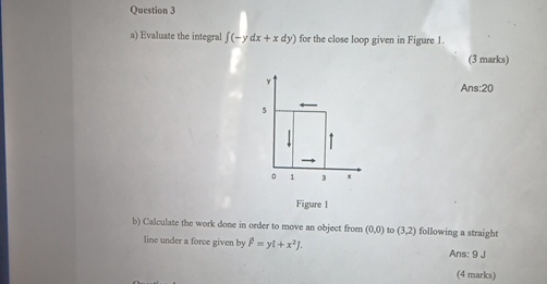 Solved Question 3a) ﻿Evaluate the integral ∫﻿﻿(-ydx+xdy) | Chegg.com