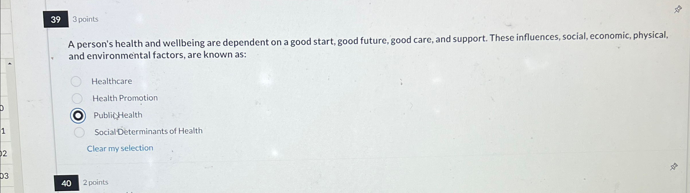 Solved 3 ﻿pointsA person's health and wellbeing are | Chegg.com